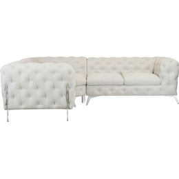 Chesterfield-Sofa Home Affaire "Amaury L-Form", beige, B:264cm H:75cm T:204cm, Struktur (100% Polyester);Samtoptik (100% Polyester), Sofas, moderne Chersterfield-Optik, Breite 262 cm, Fu&szlig;farbe w&auml;hlbar