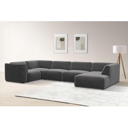 Wohnlandschaft OTTO HOME "Merid U-Form, B: 367 cm", grau (anthrazit), B:367cm H:70cm T:206cm, Struktur fein (100% Polyester);Samtoptik (100% Polyester);Samtcord (92% Polyester, 8% Polyamid), Sofas, Wohnlandschaft, jederzeit durch Module erweiterbar