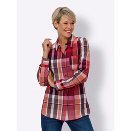 Classic Basics Damen Longbluse, rot, Gr. 56, gemustert, kariert, 100% Baumwolle, Blusen