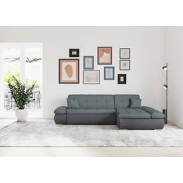 DOMO collection "Moric, L-Form, XXL-Sofa - Breite 300cm, viel Platz, auch in Cord" wahlweise mit Bettfunktion und Armteilverstellung, grau-eisblau