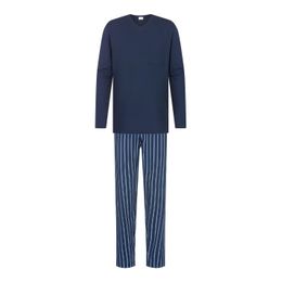Mey Herren Schlafanzug "Straight", Gr. L, blau, Single Jersey, Obermaterial: 100% Baumwolle, Homewear-Sets, Langarm-Shirt mit Brusttasche