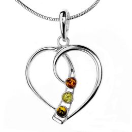 OSTSEE-SCHMUCK Damen Kette mit Anh&auml;nger "- Herz - Silber 925/000 - Bernstein", 60, Silber 925 (Sterlingsilber), silber, Silber 925 (Sterlingsilber),