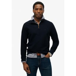 Superdry Herren Sweatshirt "CLASSIC ESSENTIAL HENLEY"super schwarz navy, Gr. S, unifarben, angeraute Sweatware, Obermaterial: 100% Baumwolle,