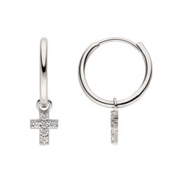 Paar Creolen Jobo "Ohrringe mit Kreuz 22 mm", silber 925, wei&szlig;, Ohrringe, Damen, 16mm, Silber 925 (Sterlingsilber), 925 Silber mit 12 Zirkonia