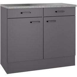Unterschrank Optifit "OPTImulti", grau (anthrazit matt, anthrazit matt), B:100cm H:88cm T:50cm, Holzwerkstoff, Schr&auml;nke, Unterschrank, Breite 100 cm, Tiefe 50 cm, mit 2 T&uuml;ren, 2 Schubk&auml;sten, 1 Einlegeboden