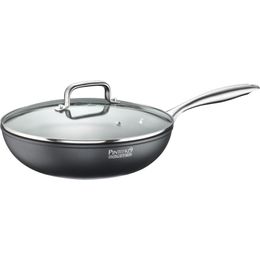 Pinti Inox Wok PINTINOX "ST1", grau (schwarz, edelstahlfarben), H:7,3cm &Oslash;:28cm, Pfannen, Wok, 3-lagige Antihaftbeschichtung, inkl. Glasdeckel, &Oslash; 28 cm, Induktion