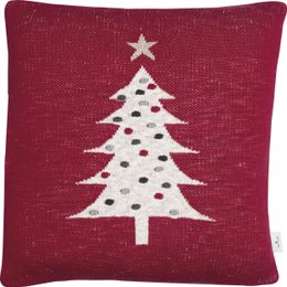 Dekokissen Tom Tailor HOME "Knitted Red Tree", rot (rot, gemustert), B:45cm L:45cm, Baumwolle, Dekokissen_Sitzkissen_Kissenh&uuml;llen, Gestrickte Kissenh&uuml;lle ohne F&uuml;llung mit Weihnachtsbaum-Motiv, 1 St&uuml;ck