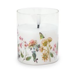 Tchibo - LED-Echtwachskerze im Glas mit Blumenprint - creme