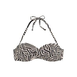 Lascana Damen B&uuml;gel-Bandeau-Bikini-Top "Cleo", beige, Gr. 36, bedruckt, Recycling-Polyamid, Bikini-Oberteile, mit geometrischem Druck