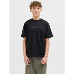 Jack & Jones T-Shirt JACK & JONES JUNIOR "JORFREDERIKSBERG TEE SS CREW NOOS JNR", Jungen, Gr. 152, schwarz, Single Jersey, Obermaterial: 100% Baumwolle, bedruckt, relaxed fit normal, Rundhals, Shirts T-Shirt