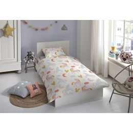 Babybettw&auml;sche Good Morning "Unilove", bunt (natur, multi), B/L: 100cm x 135cm, 1 Stk., 1 Stk., Renforc&eacute;, B/L: 60cm x 40cm, 2 Stk., Renforc&eacute;, Obermaterial: 100% Baumwolle, Bettw&auml;sche, Baumwolle, 100x135, Rei&szlig;verschluss, Baby, M&auml;dchen, Einhorn, Herze