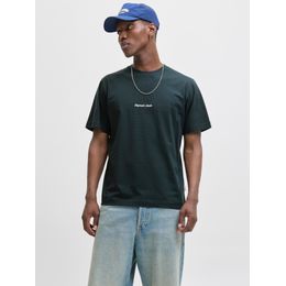 Jack & Jones Kurzarmshirt JACK & JONES "JORNORREBRO EMB TEE SS CREW NECK NOOS", Herren, Gr. M, forest river, Jersey, Obermaterial: 100% Baumwolle, bedruckt, relaxed fit normal, Rundhals, gerader Abschluss, Shirts, mit Logo Print