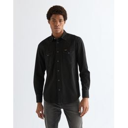 Wrangler Herren Langarmhemd "WESTERN SHIRT"rinse_schwarz, Gr. M, Web, Obermaterial: 100% Baumwolle, Hemden