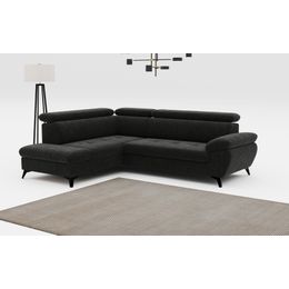 Ecksofa COTTA "Hudson L-Form, B: 256 cm", schwarz, B:256cm H:100cm T:207cm, Sofas, Ecksofa, mit Kopfteilverstellung, optional Bettfunktion & Bettkasten
