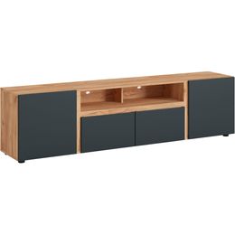 Lowboard Home Affaire "Morongo", eiche kraft gold, anthrazit kosmos, B:200,7cm H:52,5cm T:39,6cm, Holzwerkstoff, MDF, Sideboards, Lowboard, Breite ca. 201 cm