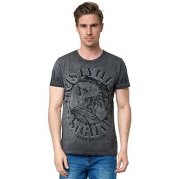Rusty Neal Herren T-Shirt, grau, Gr. S, bedruckt, 100% Baumwolle, Shirts, mit stylischem Totenkopf-Print