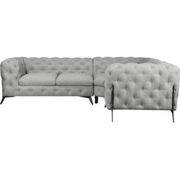 Chesterfield-Sofa Home Affaire "Amaury L-Form", silber, B:264cm H:75cm T:204cm, Struktur (100% Polyester);Samtoptik (100% Polyester), Sofas, moderne Chersterfield-Optik, Breite 262 cm, Fu&szlig;farbe w&auml;hlbar