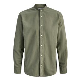 Jack & Jones JACK & JONES Herren Langarmhemd "JJEBREEZE LINEN BLEND BAND SHIRT L/S SN"dusty olive, Gr. XL, unifarben, Web, Obermaterial: 70% Baumwolle, 30%