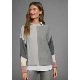 Boysen's BOYSEN'S Damen Rundhalspullover, grau, Gr. 44, Strick, Obermaterial: 50% Baumwolle, 50% Polyacryl, Pullover, mit modischem Pastel-Colorblocking