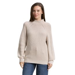 Tom Tailor Damen Strickpulloversoft taupe rib structure, Gr. L, Strukturmuster, Rippstrick, Obermaterial: 65% Baumwolle, 30% Polyamid, 5% Wolle,