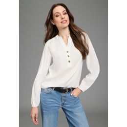Bruno Banani Damen Schlupfbluse, wei&szlig;, Gr. 38, unifarben, Web, Obermaterial: 100% Viskose, Blusen, h&uuml;ftlange Form mit Zierkn&ouml;pfen, figurumspielende