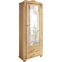 Garderobenschrank OTTO HOME "Adele", beige (gelaugt, ge&ouml;lt), Schr&auml;nke, Garderobenschrank, mit Spiegel, Breite 63 cm, mit 2 Schubladen, aus massiver Kiefer, FSC