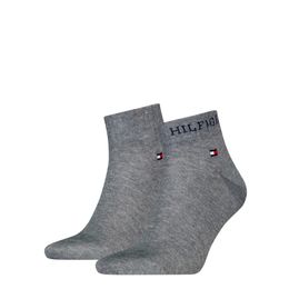 Tommy Hilfiger Herren Kurzsocken "TH MEN QUARTER 2P HILFIGER TAB", Gr. 39, grau, Baumwollmischung, Socken, Logo-Flag und Schriftzug