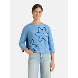 LIEBLINGSST&Uuml;CK LIEBLINGSST&Uuml;CK Damen Strickpullover "AuriL", blau, Gr. 44, unifarben, Strick, Obermaterial: 100% Baumwolle, Pullover, mit Pailleten, bestickt