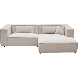 Ecksofa "PIARA mit Kedernaht, Cord, Leinenoptik o. Strukturstoff, Couch, L-Form", beige (hellbeige), B:267cm H:66cm T:167cm, 100% Polyester, LeGer Home by Lena Gercke, Sofas, Ecksofa, wahlweise Ottomane rechts/links, schwarze F&uuml;&szlig;e, bequemer Sitzkomfort