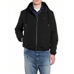 Replay Herren Kurzjackeschwarz, Gr. M, unifarben, Web, Obermaterial: 100% Polyester. Futter: 100% Polyester, Jacken, mit Kapuze