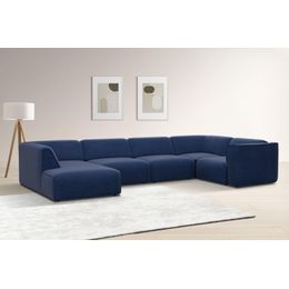 Wohnlandschaft OTTO HOME "Merid U-Form, B: 367 cm", blau, B:367cm H:70cm T:206cm, Struktur fein (100% Polyester);Samtoptik (100% Polyester);Samtcord (92% Polyester, 8% Polyamid), Sofas, Wohnlandschaft, jederzeit durch Module erweiterbar