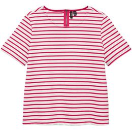 V&eacute;ro Moda Rundhalsshirt VERO MODA "VMABBY SS ZIP TOP JRS NOOS", Damen, Gr. L, snow wei&szlig; stripes:jazzy, Jersey, Obermaterial: 77% Polyester, 19% Viskose, 4% Elasthan, gestreift, normal, Rundhals, Shirts Rundhalsshirt, Materialmix, regular fit