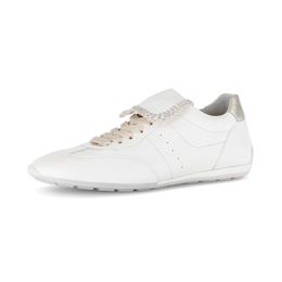 Gabor Damen Sneaker, Gr. 39wei&szlig;, silberfarben, Nappaleder, Textil, Schuhe, Freizeitschuh, Halbschuh, Schn&uuml;rer mit Ziern&auml;hten und Kontrastbesatz