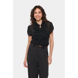 Saint Tropez Damen Chiffonbluse "LiljaSZ SS Shirt", schwarz, Gr. L, leicht transparent, unifarben, Chiffon, Obermaterial: 100% Polyester, Blusen