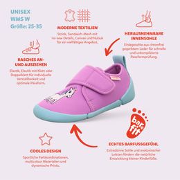 Superfit M&auml;dchen Hausschuh "VENTI WMS: Weit", Gr. 32, lila, Polyester, Schuhe, Barfu&szlig;schuh mit Klettverschluss, Gr&ouml;&szlig;enschablone zum Download