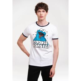 logoshirt Herren T-Shirt "Cookie Monster", bunt, Gr. L, bedruckt, 100% Baumwolle, Shirts, mit farblich abgesetzten B&uuml;ndchen