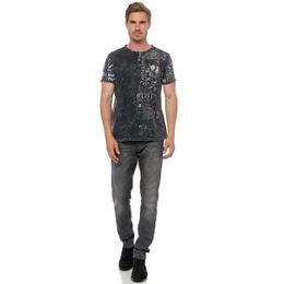 Rusty Neal Herren T-Shirt, grau, Gr. M, bedruckt, 100% Baumwolle, Shirts, im Used-Look mit Allover-Print