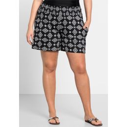 sheego Damen Sweatshorts, schwarz, Gr. 44, bedruckt, gemustert, mehrfarbig, 95% Viskose, 5% Elasthan, Hosen