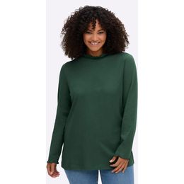 Stehkragenshirt sheego "Shirtrolli", Damen, Gr. 40/42, moos, 97% Baumwolle, 3% Elasthan, unifarben, Shirts Stehkragenshirt
