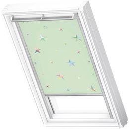 Verdunklungsrollo Velux "DKL 4661S", kids gr&uuml;ne sterne, alufarben, SK08, stufenlos positionierbar, Polyester, Rollos, Verdunklungsrollo, alufarbene F&uuml;hrungsschienen & Griffleiste