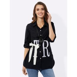 Inspirationen Damen Longbluse, schwarz-wei&szlig;, Gr. 40, gemustert, mehrfarbig, unifarben, 50% Baumwolle, 50% Polyester, Blusen