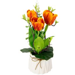 Kunstblume I.GE.A. "Tulpen", orange, B:20cm H:32cm L:18cm, Kunstpflanzen, Im Topf aus Keramik Gesteck K&uuml;nstliche Fr&uuml;hlingsblume