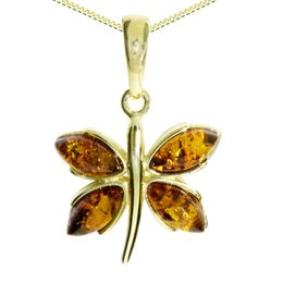 OSTSEE-SCHMUCK Damen Kette mit Anh&auml;nger "- Schmetterling - Silber 925/000, vergoldet - Bernstein", 45, Silber 925 (Sterlingsilber), gold, Silber 925