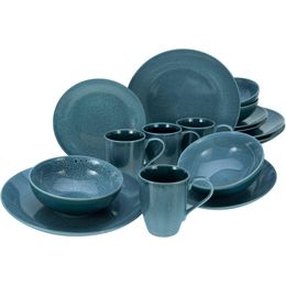 Kombiservice Creatable "Reactive Nostalgic", blau, 16 Stk., Steinzeug, Geschirr-Sets, Kombiservice, Service, Jedes St&uuml;ck ist ein Unikat, 16 Teile, f&uuml;r 4 Personen