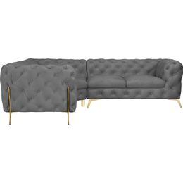 Chesterfield-Sofa Home Affaire "Amaury L-Form", grau, B:264cm H:75cm T:204cm, Struktur (100% Polyester);Samtoptik (100% Polyester), Sofas, moderne Chersterfield-Optik, Breite 262 cm, Fu&szlig;farbe w&auml;hlbar