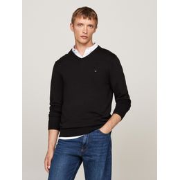 Tommy Hilfiger "ESSENTIAL COTTON V NECK mit V-Ausschnitt und Stickerei" unifarben, casual, regular fit, Baumwolle, V-Ausschnitt