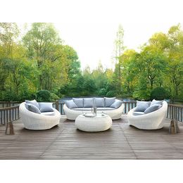 Vente-unique Garten-Sitzgruppe Polyrattan: Sofa, 2 Sessel + Tisch - Elfenbeinwei&szlig; - WHITEHEAVEN von MYLIA 534719