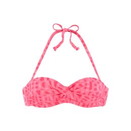 ELBSAND Damen B&uuml;gel-Bandeau-Bikini-Top "Letra", orange, Gr. 36, bedruckt, Recycling-Polyamid, Bikini-Oberteile, mit tollem Wording