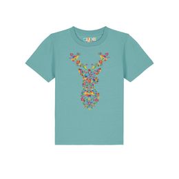 watabout.kids T-Shirt 'Floral Deer' Jungen Gr&ouml;&szlig;e 98/104 t&uuml;rkis / gelb / rot