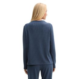 Tom Tailor Damen Longsweatshirt, blau, Gr. XS, Jacquardmuster, Obermaterial: 66% Polyester, 32% Viskose, 2% Elasthan, Sweatshirts, mit Kn&ouml;pfen an der